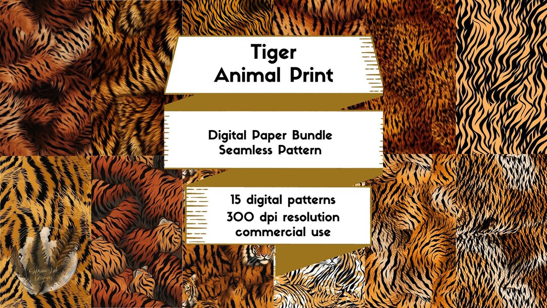 Tiger Animal Print Digital Paper, Seamless Tiger Skin, Fur Patterns ...