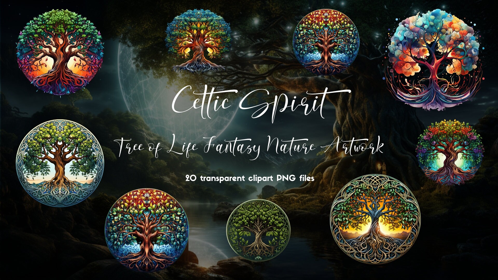 Celtic Spirit Tree of Life Fantasy Nature Graphic Elements Clipart, 20 ...