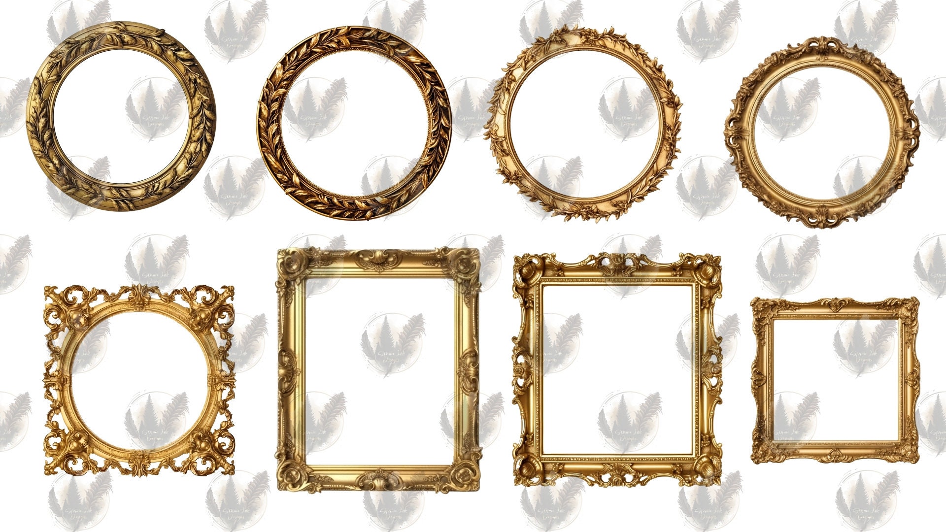 Gold Picture Frame Clipart, Digital Gold Old Painting Frame, Vintage ...