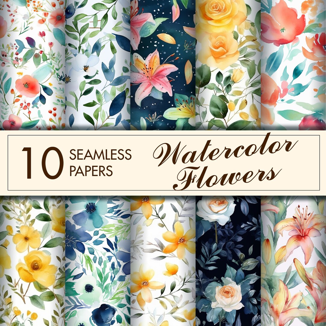 Watercolor Flowers Digital Paper, Seamless Pattern, Floral Print ...