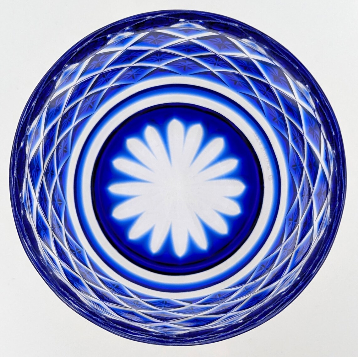 Shimadzu Satsuma Kiriko Sake Cup, Cobalt Blue Cut to Clear Crystal ...