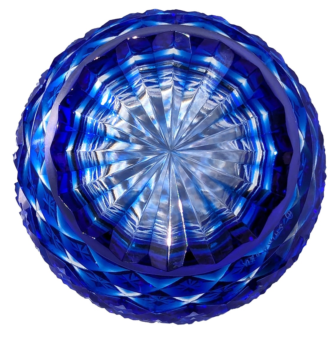 Shimadzu Satsuma Kiriko Sake Cup, Cobalt Blue Cut to Clear Crystal ...