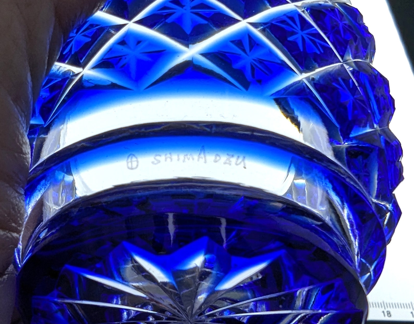 Shimadzu Satsuma Kiriko Sake Cup, Cobalt Blue Cut to Clear Crystal ...