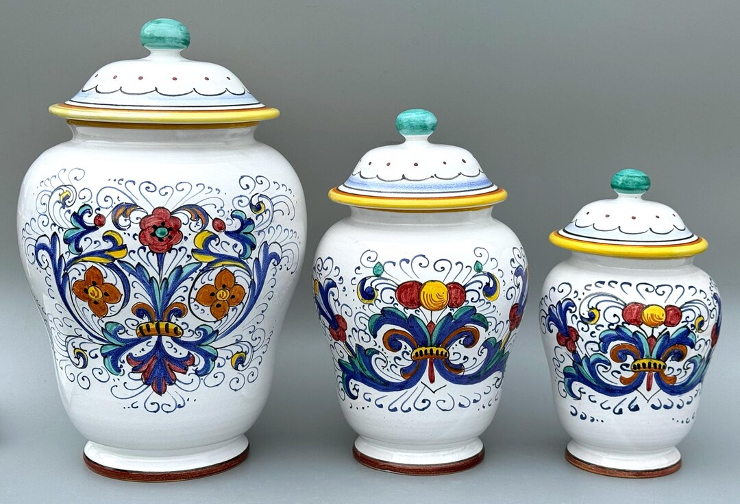 Set of Deruta Italian Pottery ricco Jars / Canisters / Biscotti ...