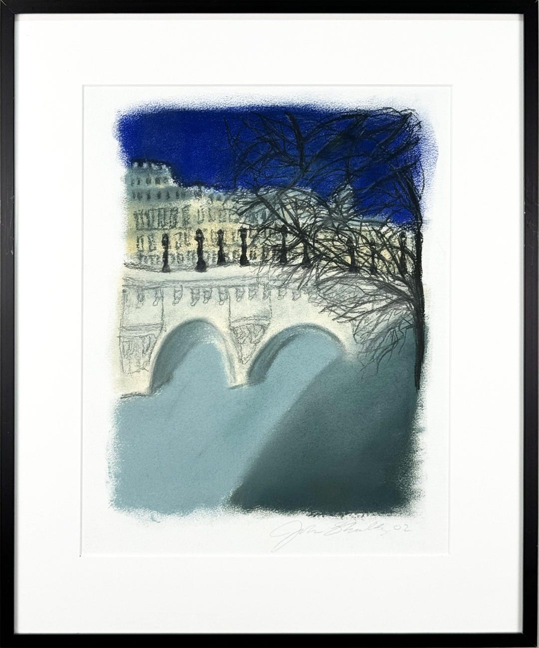 Original Pastel Painting of the River Seine & Paris Bridge, Signed John ...