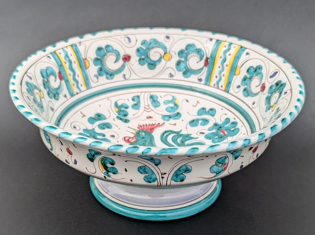 Grazia Deruta Green Rooster Footed Pedestal Compote Fruit Bowl, 8.5 ...