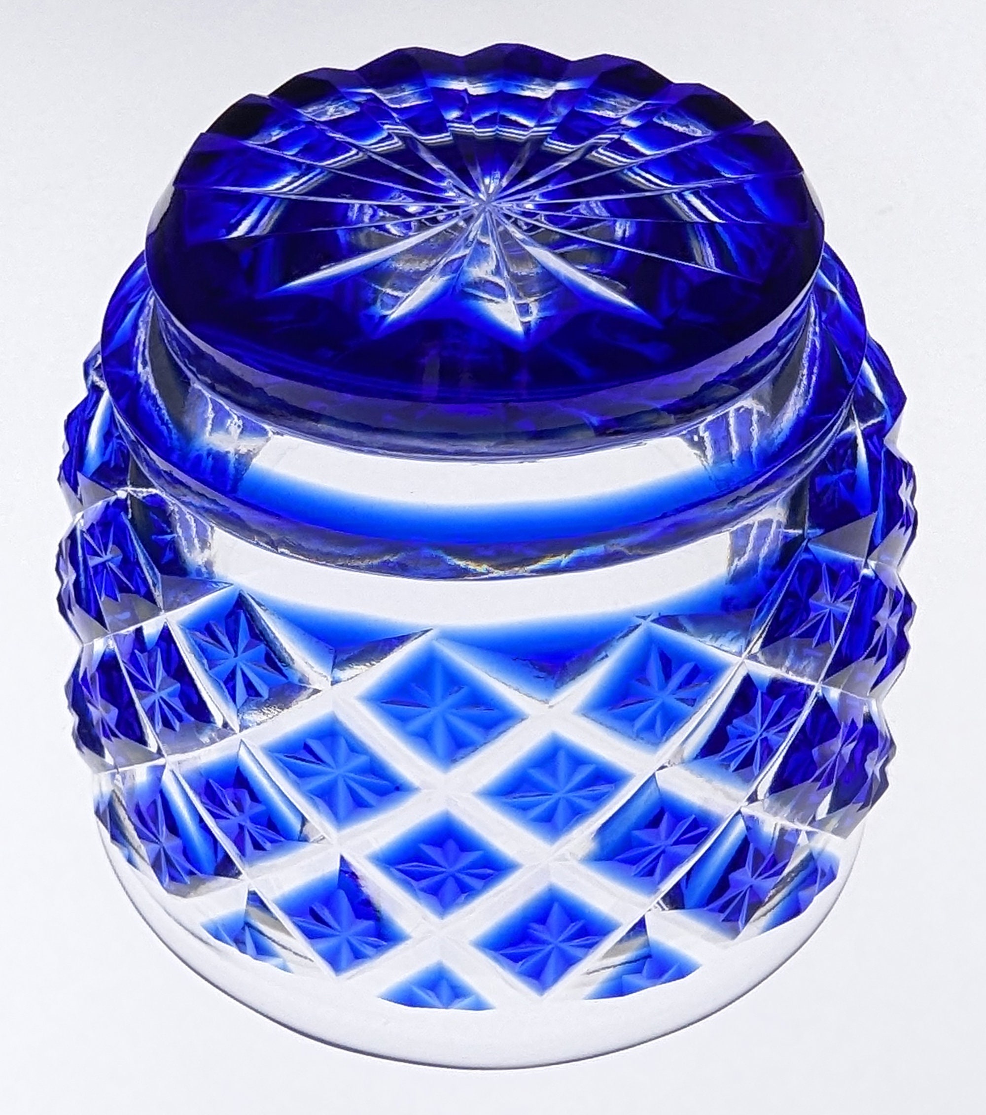 Shimadzu Satsuma Kiriko Sake Cup, Cobalt Blue Cut to Clear Crystal ...