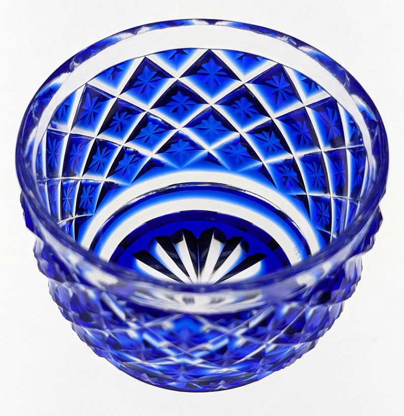 Shimadzu Satsuma Kiriko Sake Cup, Cobalt Blue Cut to Clear Crystal ...