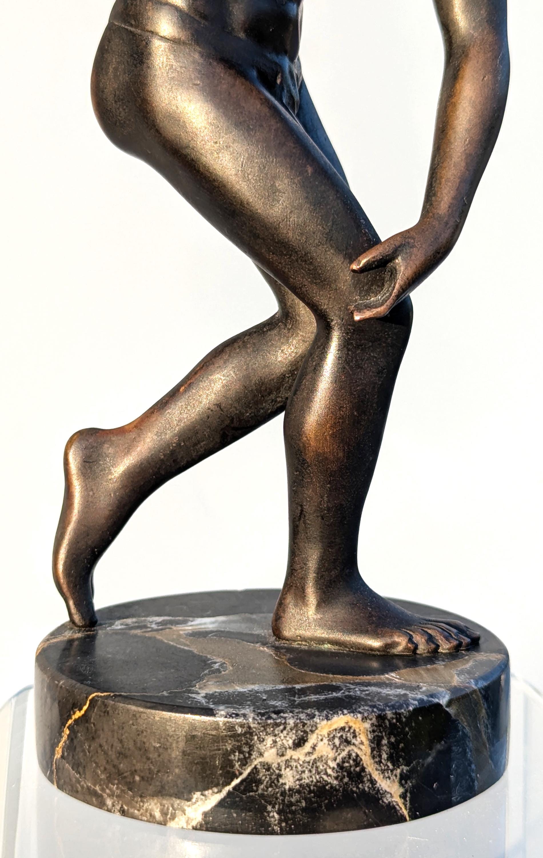 Bronze Statue Discus Thrower Sculpture on Marble Base, Austrian ...
