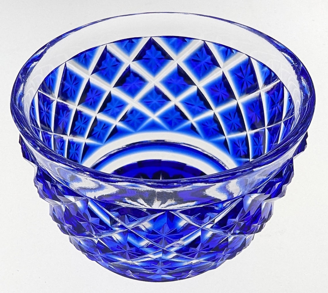 Shimadzu Satsuma Kiriko Sake Cup, Cobalt Blue Cut to Clear Crystal ...