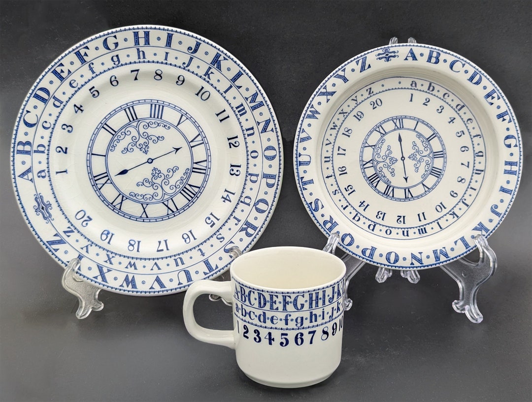 Vintage Adams Child’s ABC Alphabet Clock Plate, Bowl, & Cup, Real ...