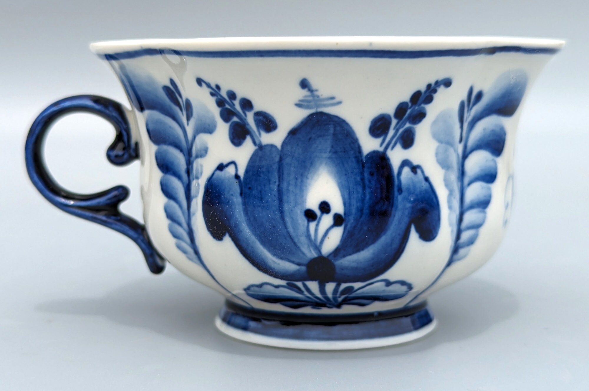 Vintage Gzhel Porcelain Tea Cup, Saucer, and Spoon Set in Blue & White ...