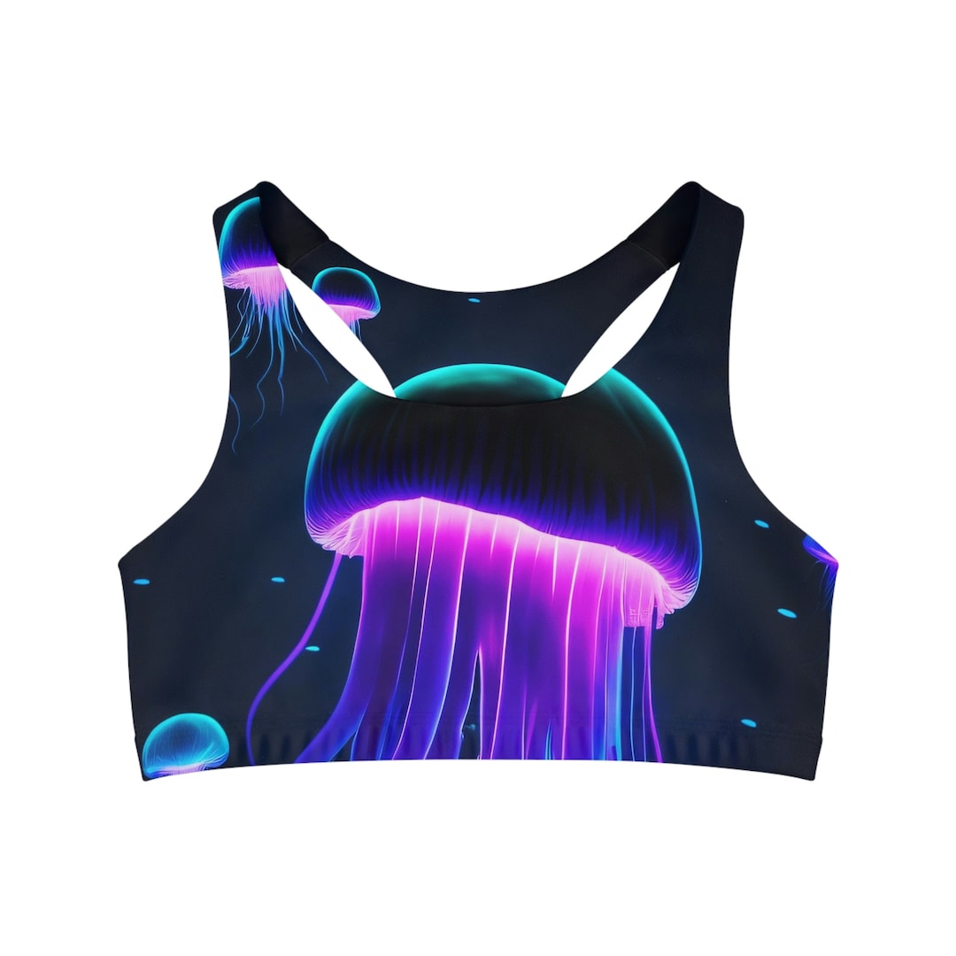 Pink Glow Jellyfish Seamless Sports Bra - Etsy