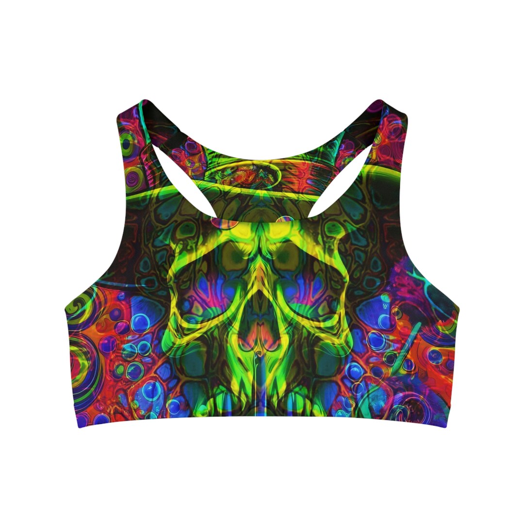 Trippy Skull Seamless Sports Bra - Etsy