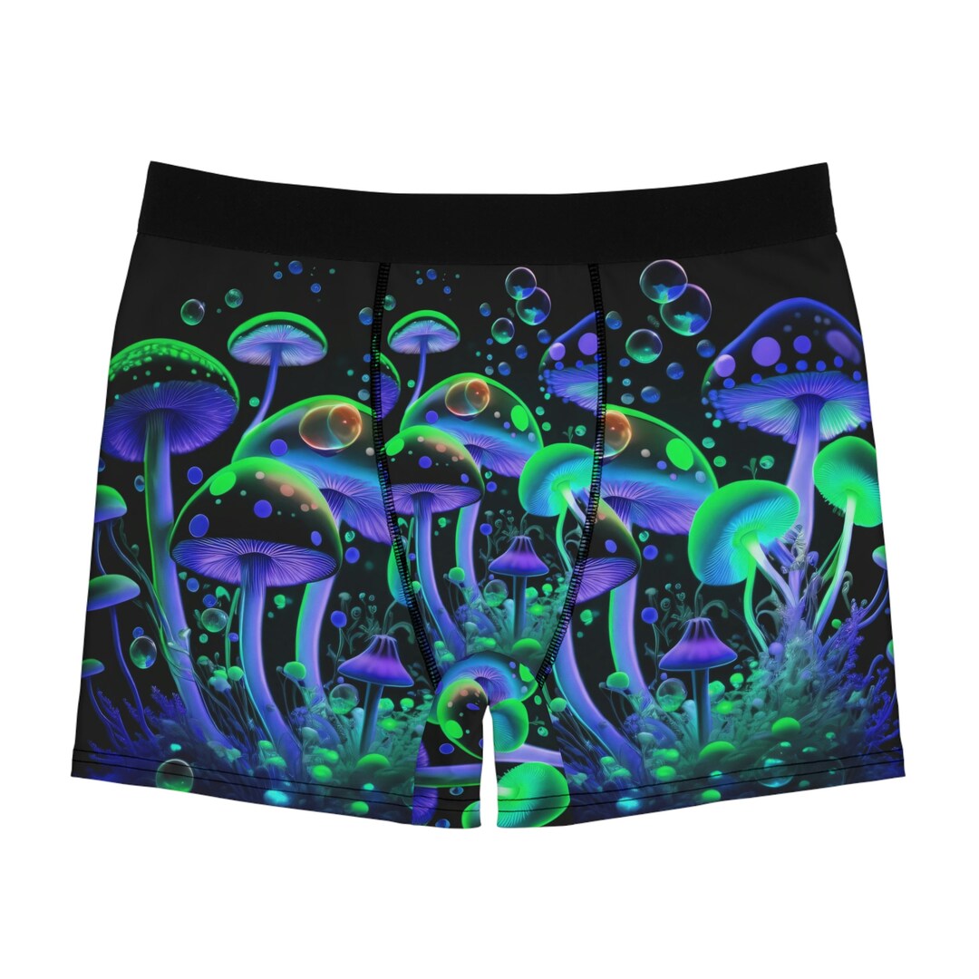 Men's Glow Blue Green Mushroom Boxer Briefs for Ultimate Comfort and ...
