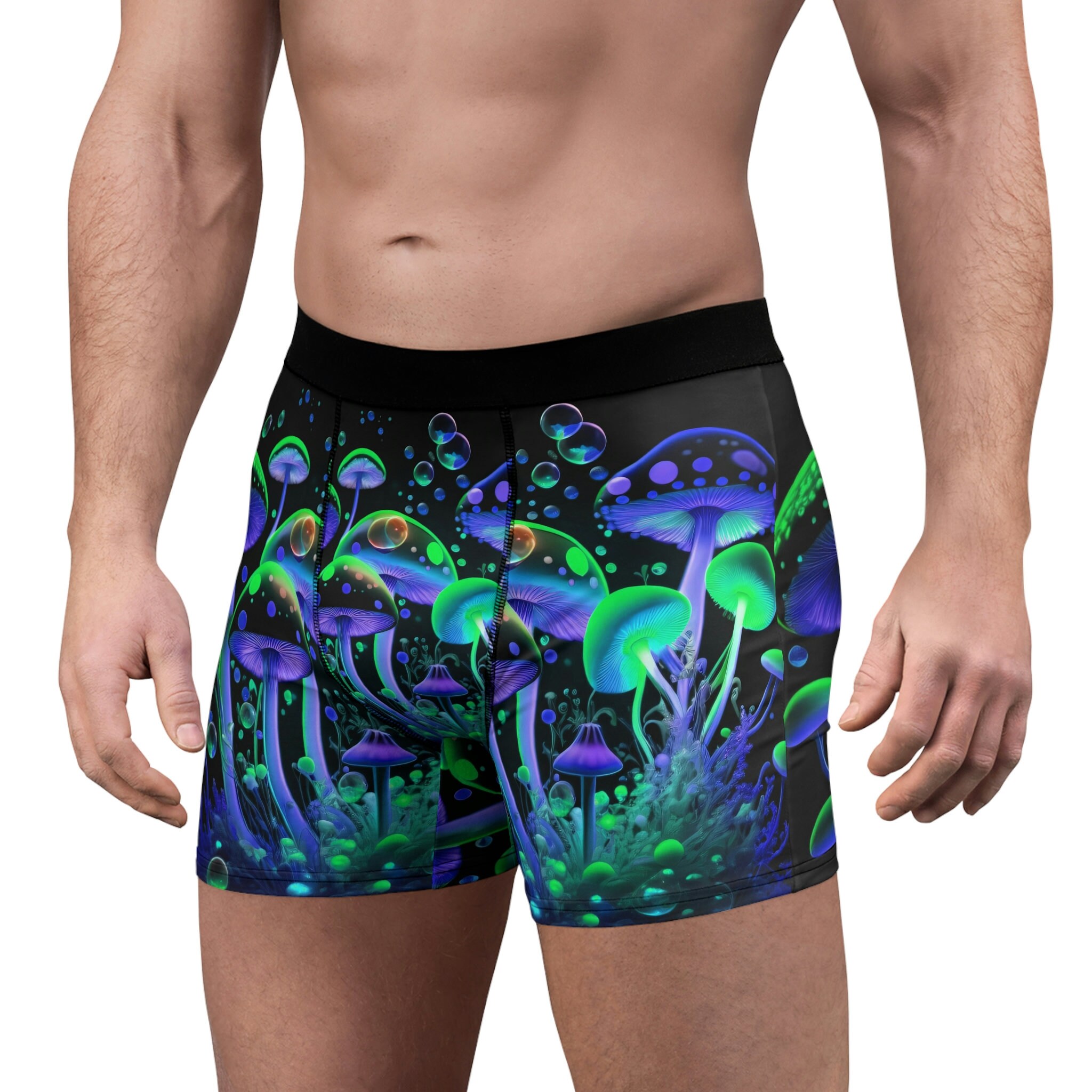 Men's Glow Blue Green Mushroom Boxer Briefs for Ultimate Comfort and ...