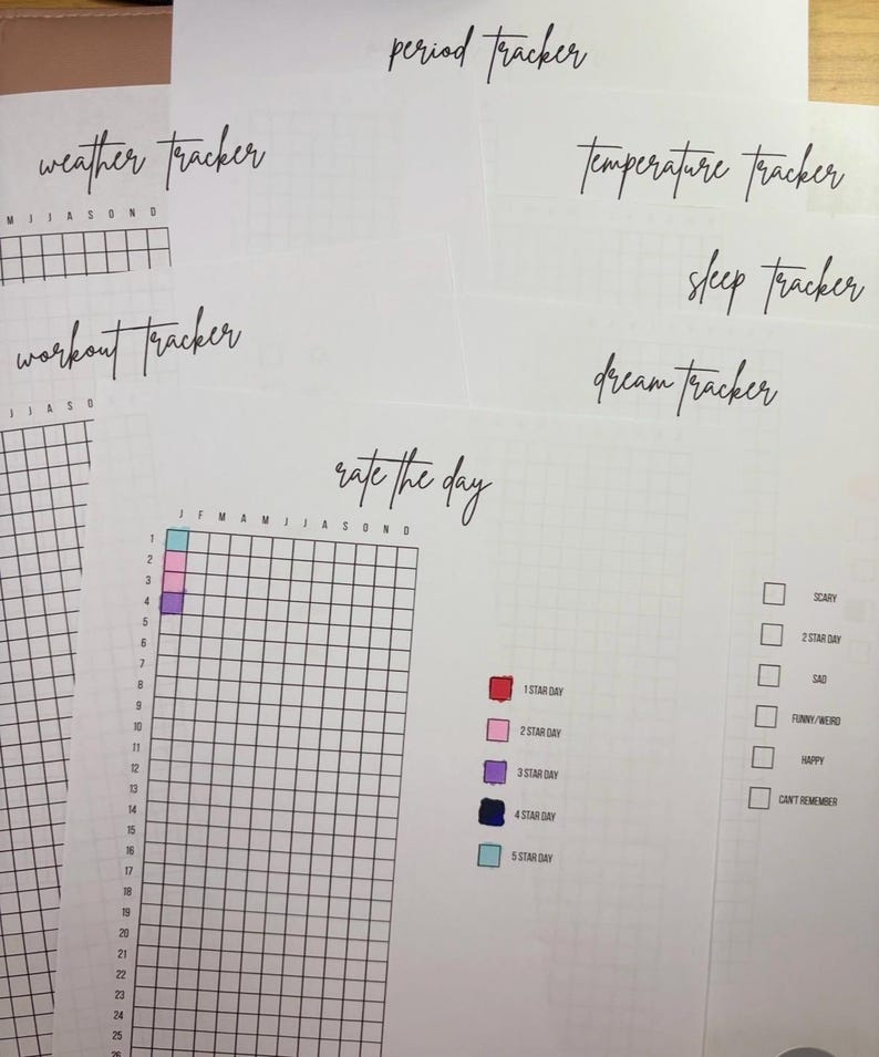 Printable Life Tracker PDF | Daily Habit & Mood Tracker (black and ...