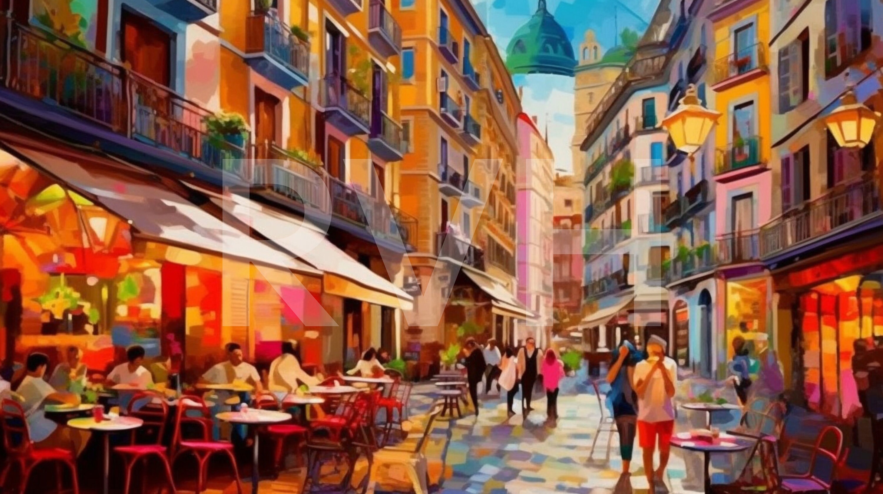 A Busy Street in Madrid, Spain in a Set of 4 Digital Downloads With ...