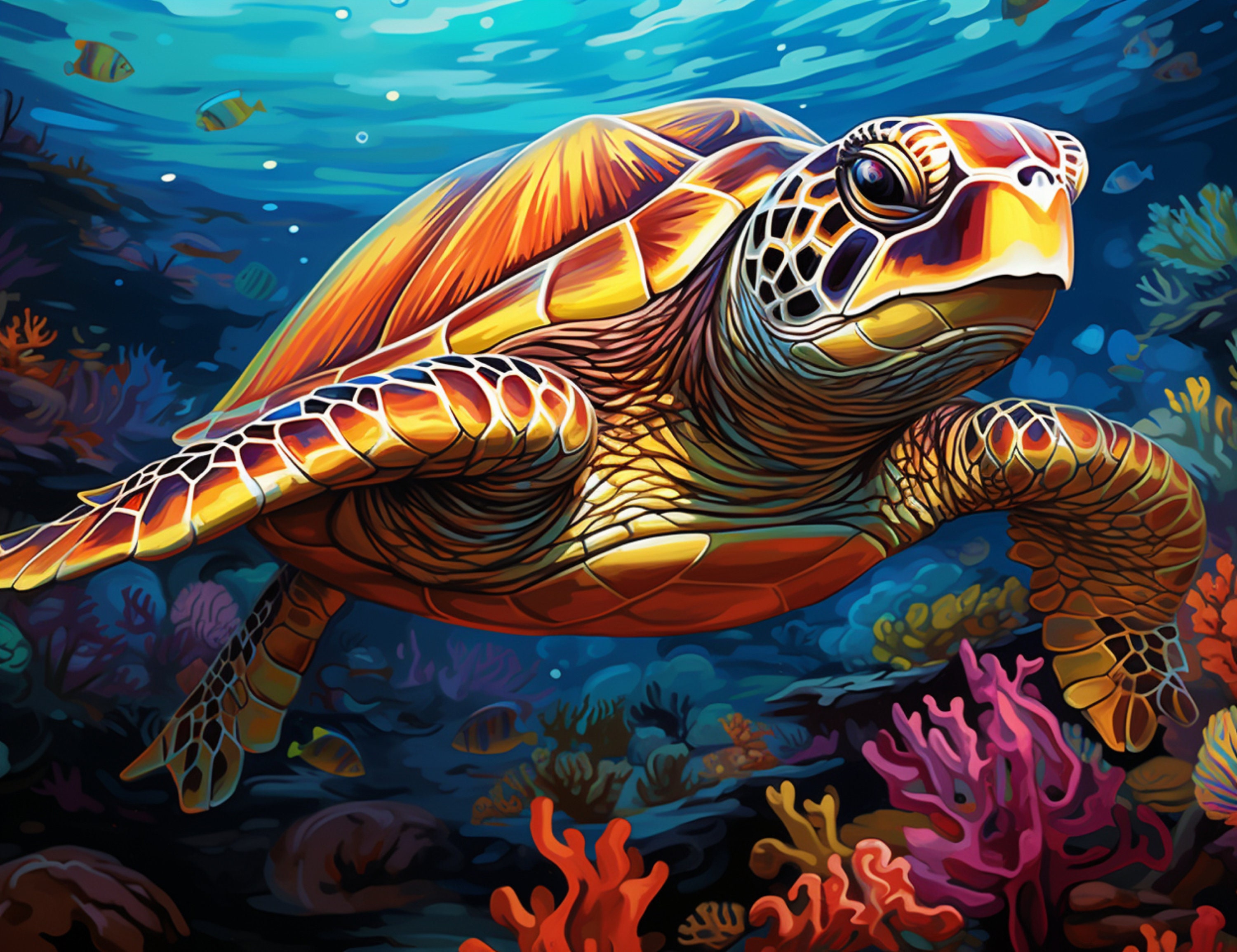 Sea Turtle Art in a Set of 4 Digital Downloads With Beautiful Colors ...