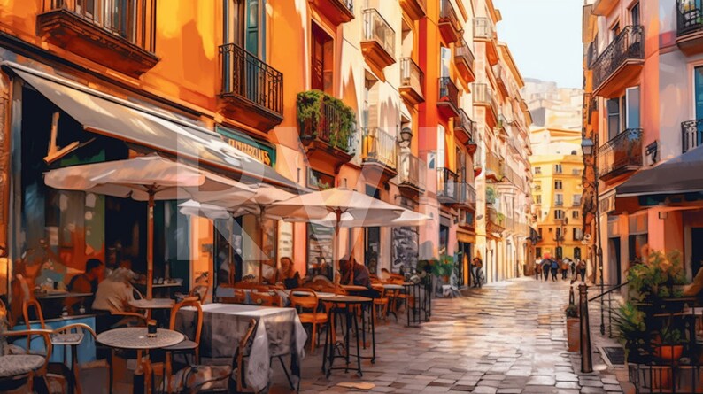 A Busy Street in Madrid, Spain in a Set of 4 Digital Downloads With ...