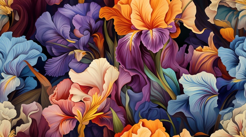 Beautiful Iris Patterns in a Set of 4 Digital Downloads With Brilliant ...