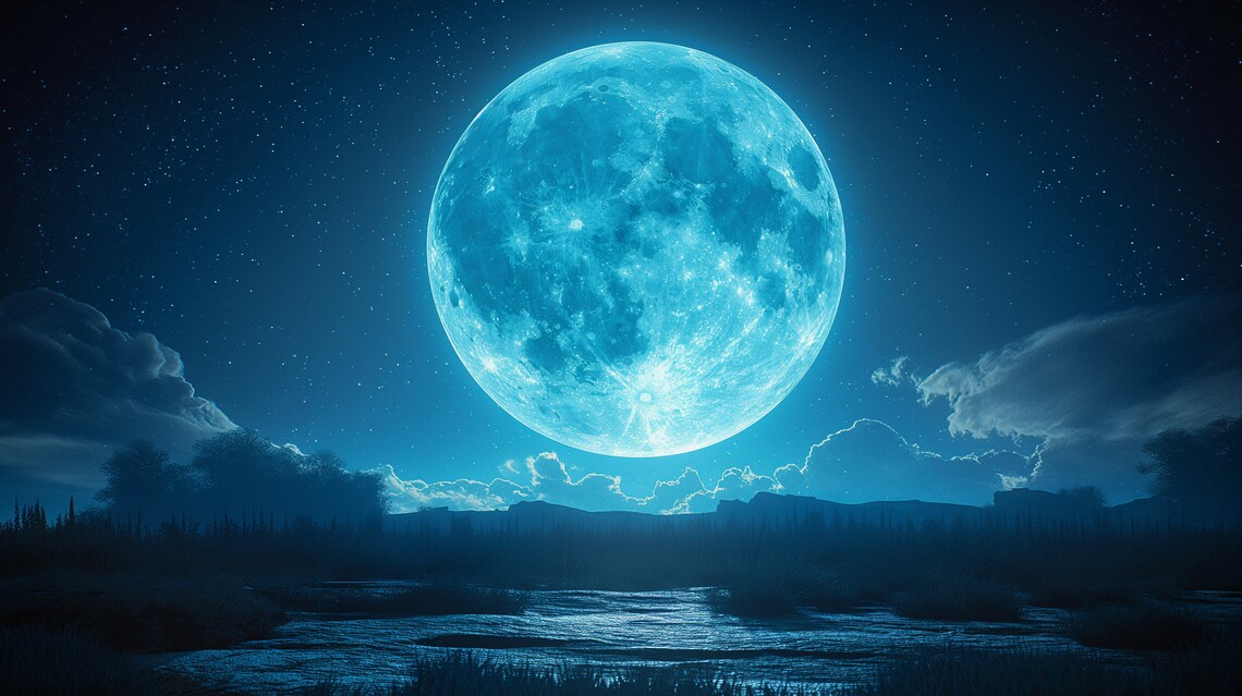 A Super Blue Moon in a Set of 4 Digital Downloads With Beautiful Colors ...