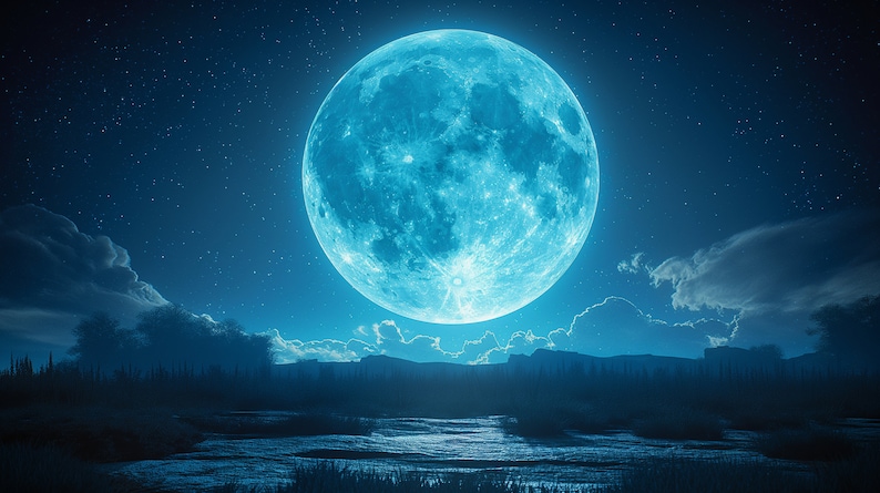 A Super Blue Moon in a Set of 4 Digital Downloads With Beautiful Colors ...