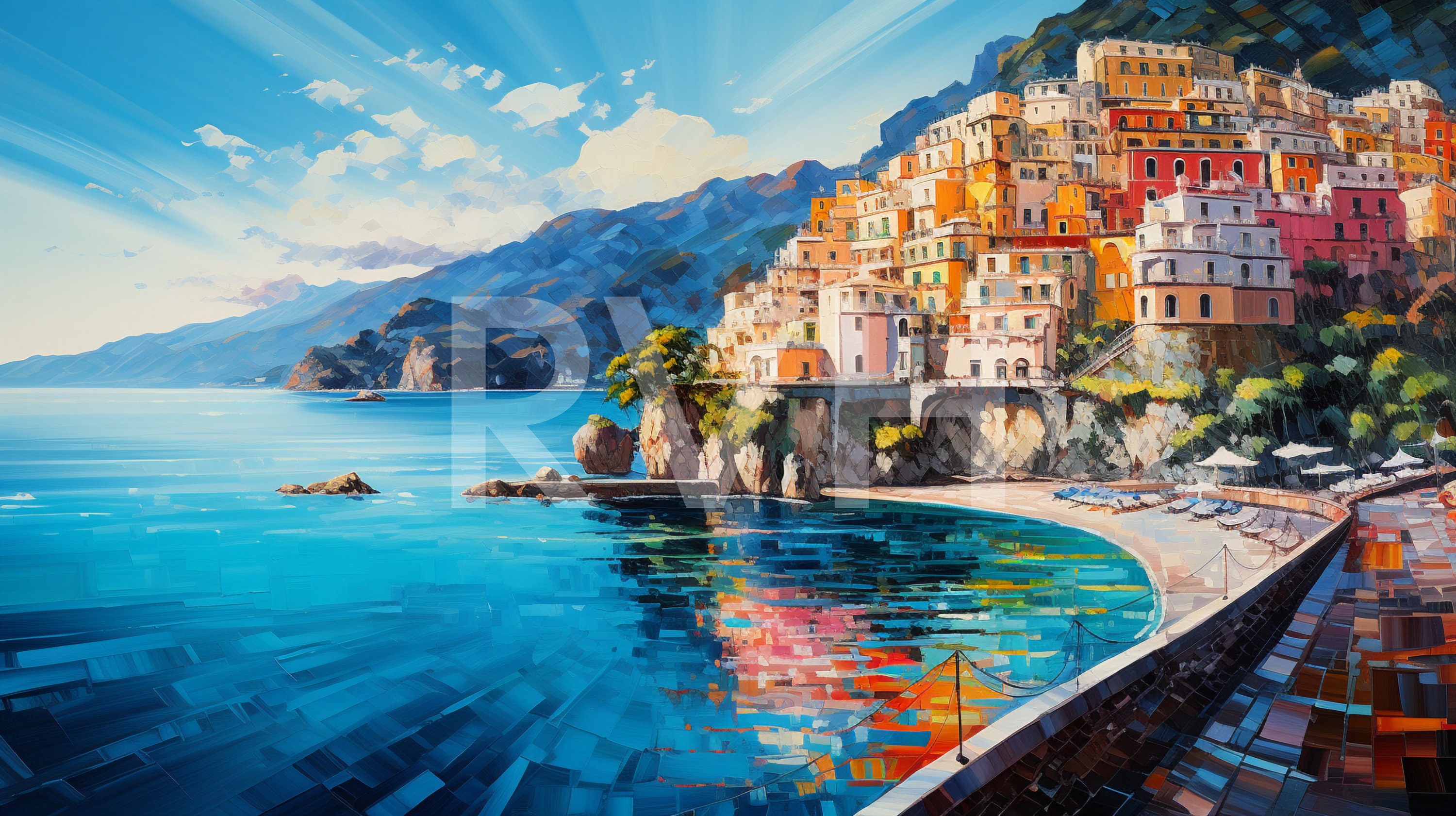 The Amalfi Coast in Italy in a Set of 4 Digital Downloads With Bold ...