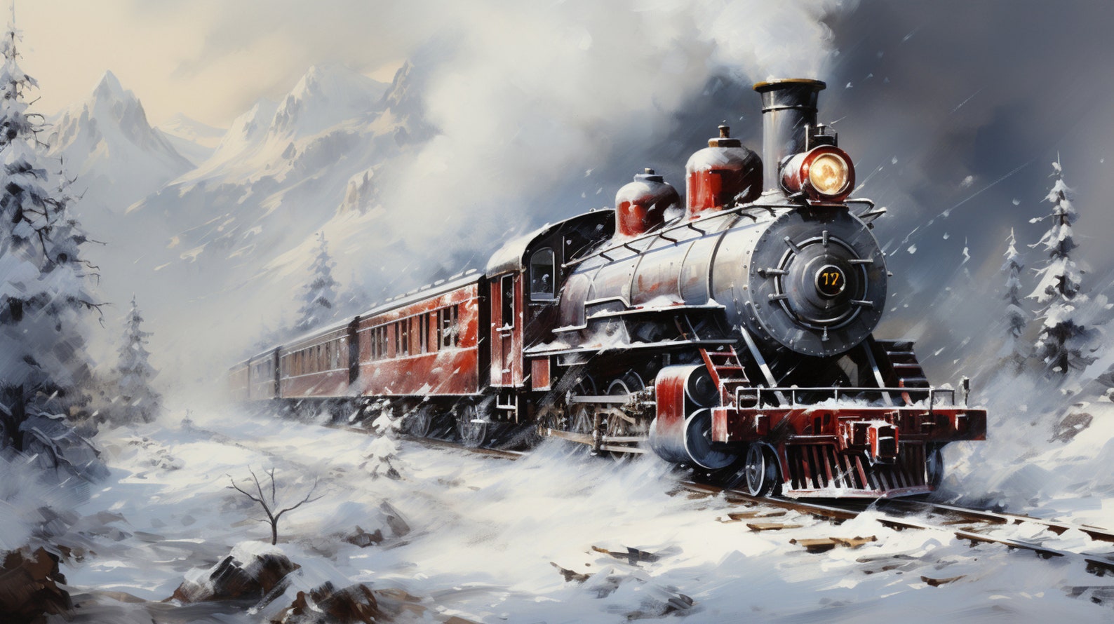 A Train in the Snow in a Set of 4 Digital Downloads With Beautiful ...