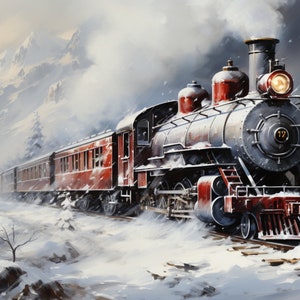 A Train in the Snow in a Set of 4 Digital Downloads With Beautiful ...