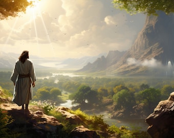 Jesus Praying Over Earth in a Set of 3 Digital Downloads With Brilliant ...