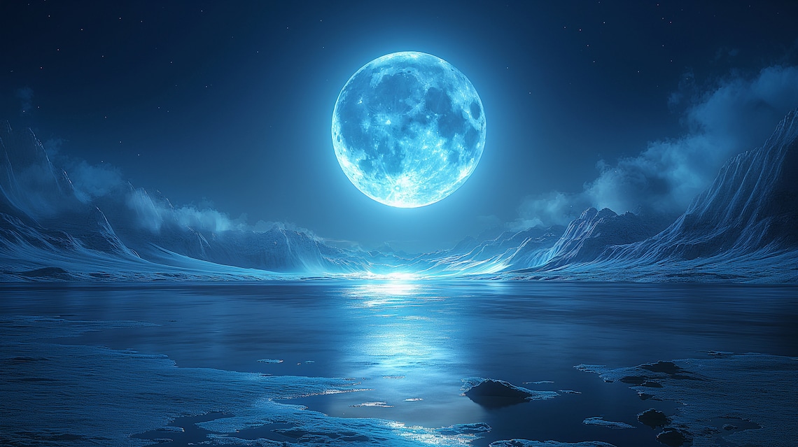 A Super Blue Moon in a Set of 4 Digital Downloads With Beautiful Colors ...