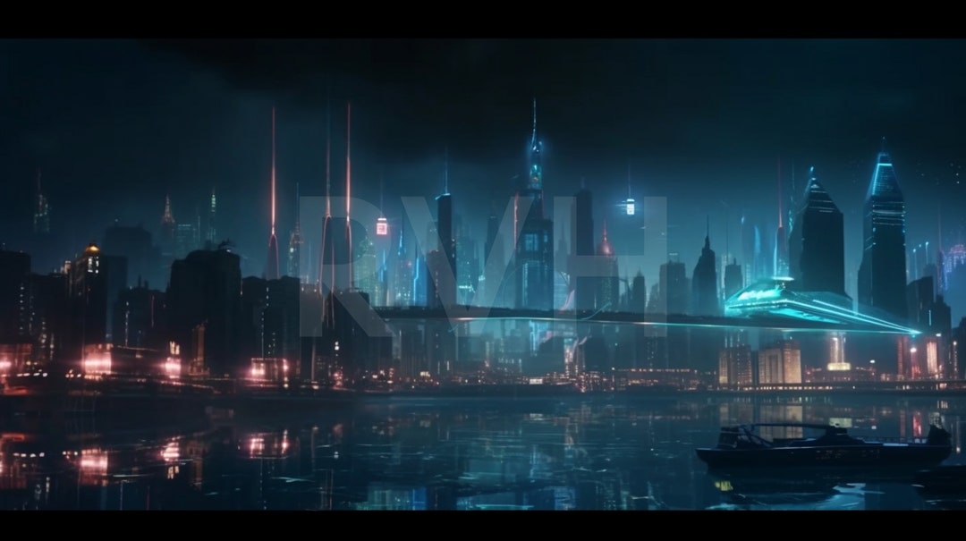 A Futuristic City at Night in a Set of 3 Digital Downloads With Nice ...