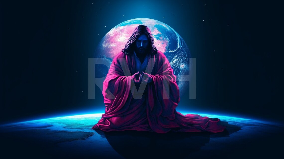 Jesus Praying Over Earth in a Set of 3 Digital Downloads With Brilliant ...