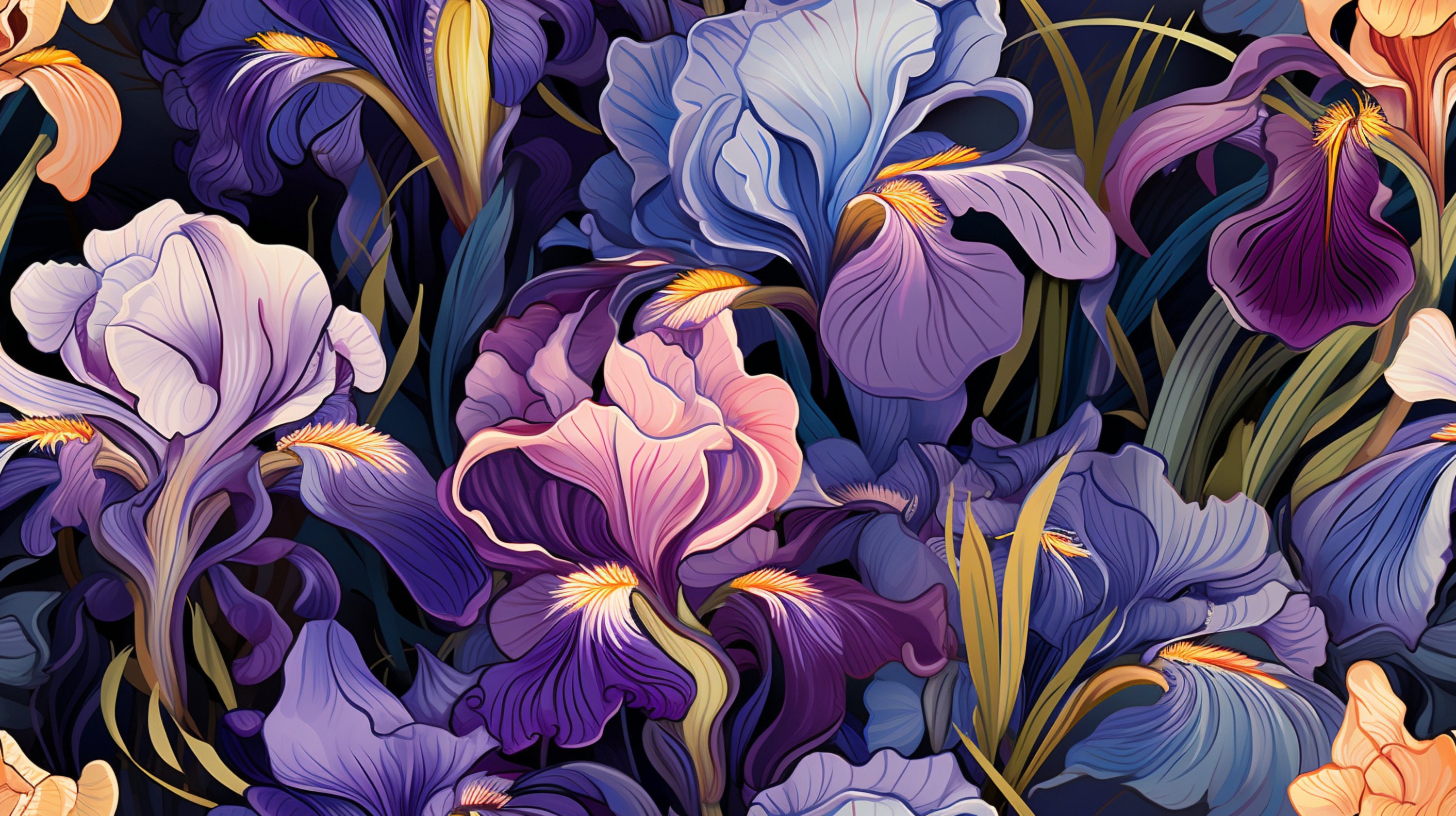 Beautiful Iris Patterns in a Set of 4 Digital Downloads With Brilliant ...