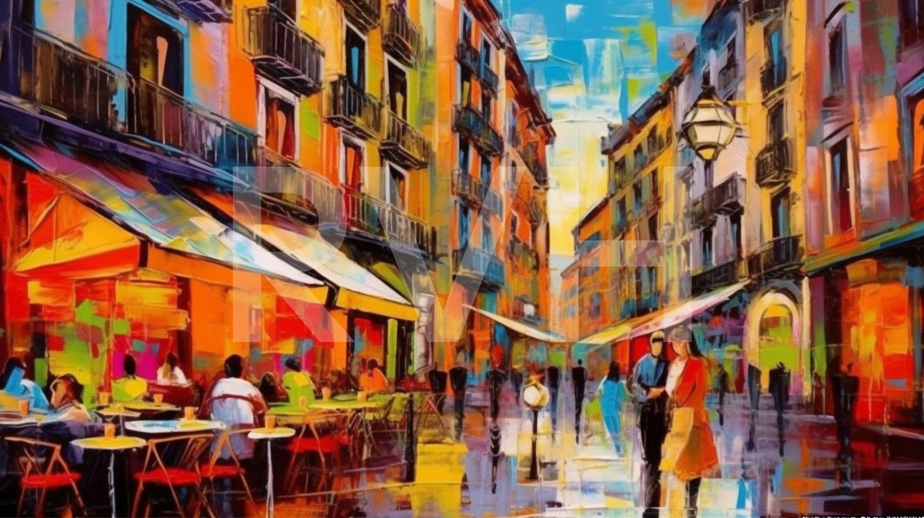 A Busy Street in Madrid, Spain in a Set of 4 Digital Downloads With ...
