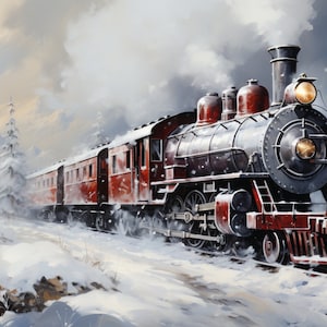 A Train in the Snow in a Set of 4 Digital Downloads With Beautiful ...