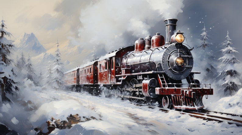Winter Train in Snow Art Prints: Set of 4 (digital Download) - Etsy