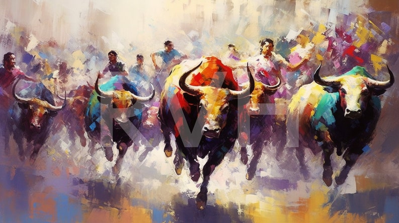 The Running of the Bulls in Spain in a Set of 4 Digital Downloads With ...