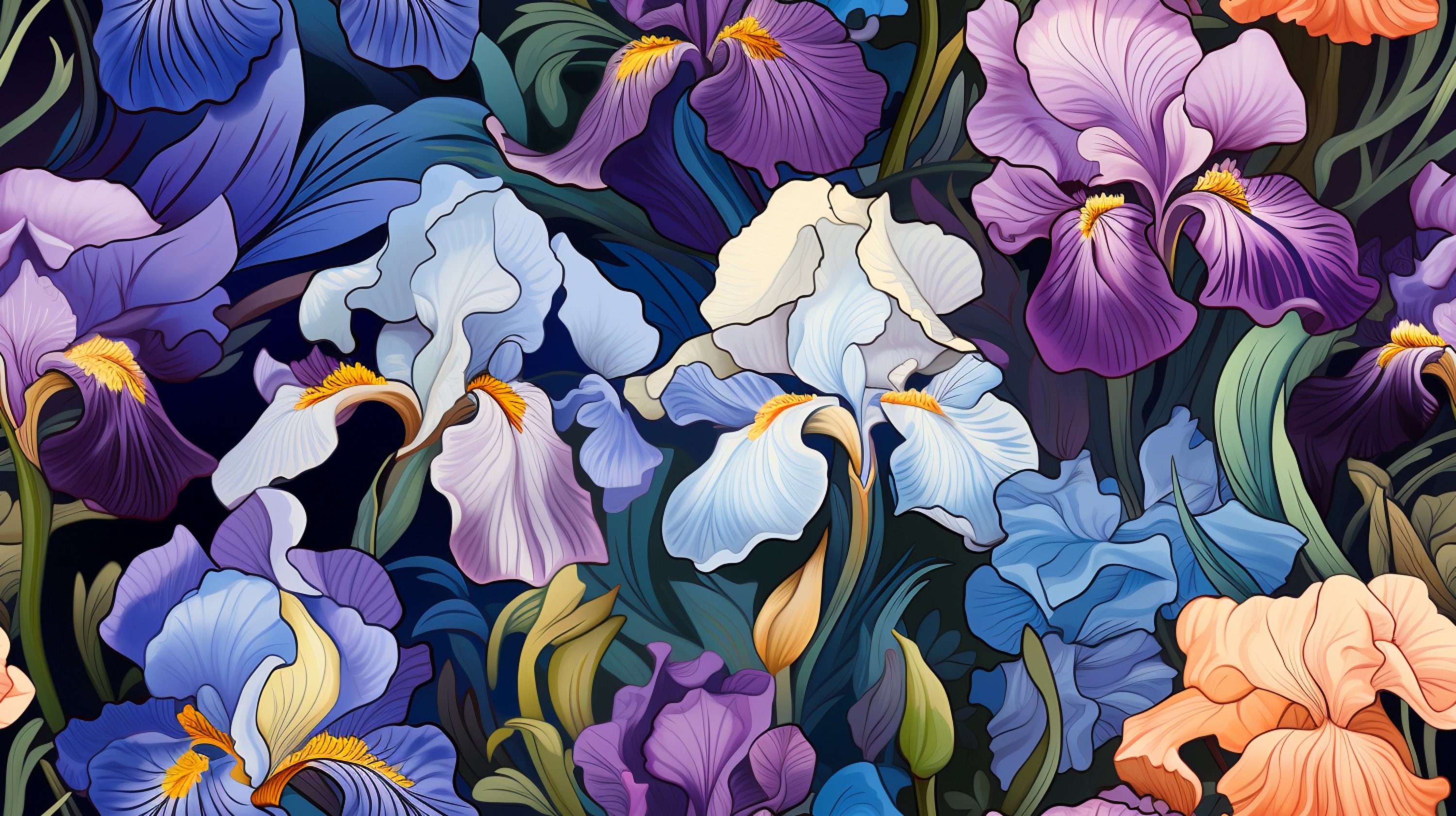Beautiful Iris Patterns in a Set of 4 Digital Downloads With Brilliant ...