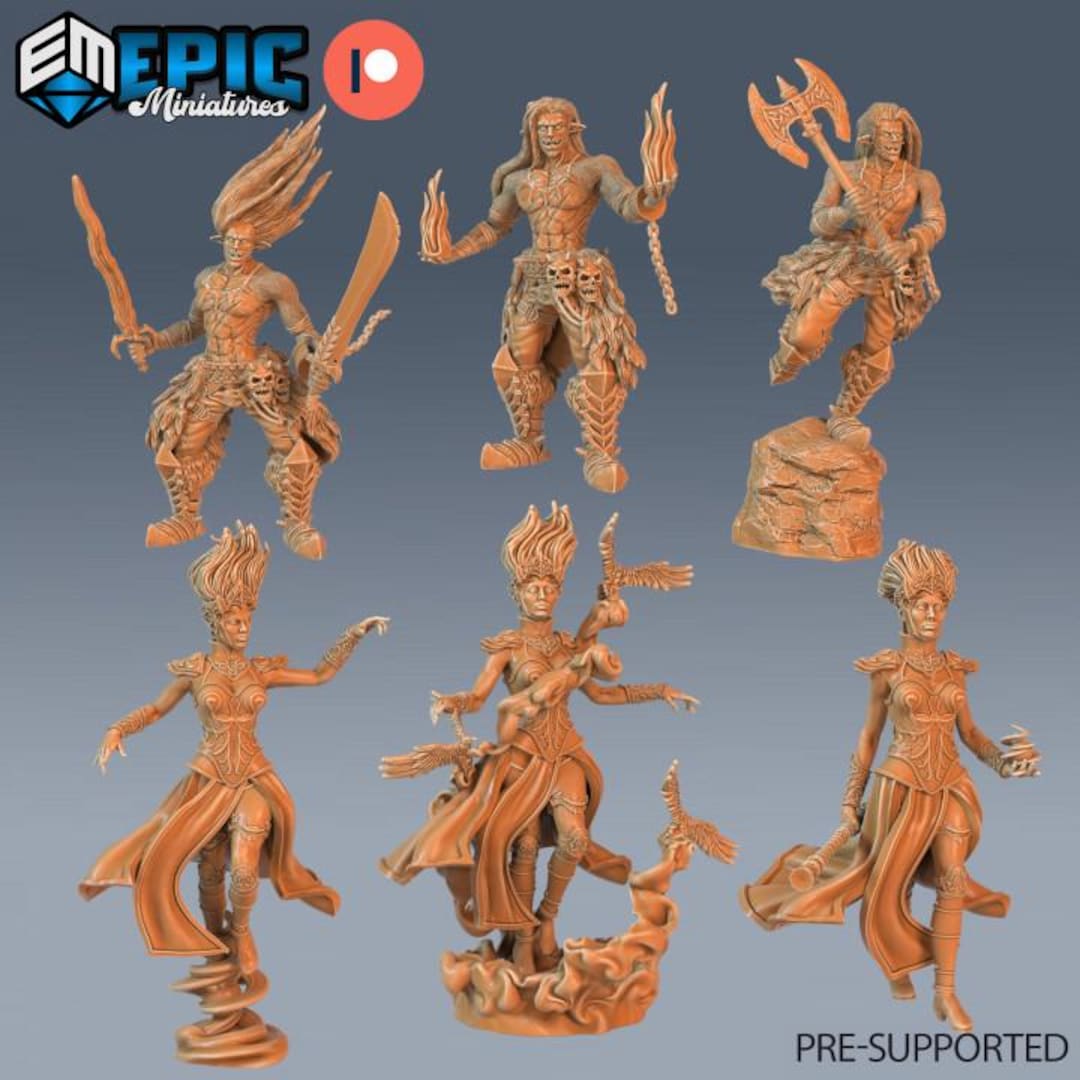Fire & Wind Genasi Set / Humanoid Warrior / Female Air Genie / Male ...