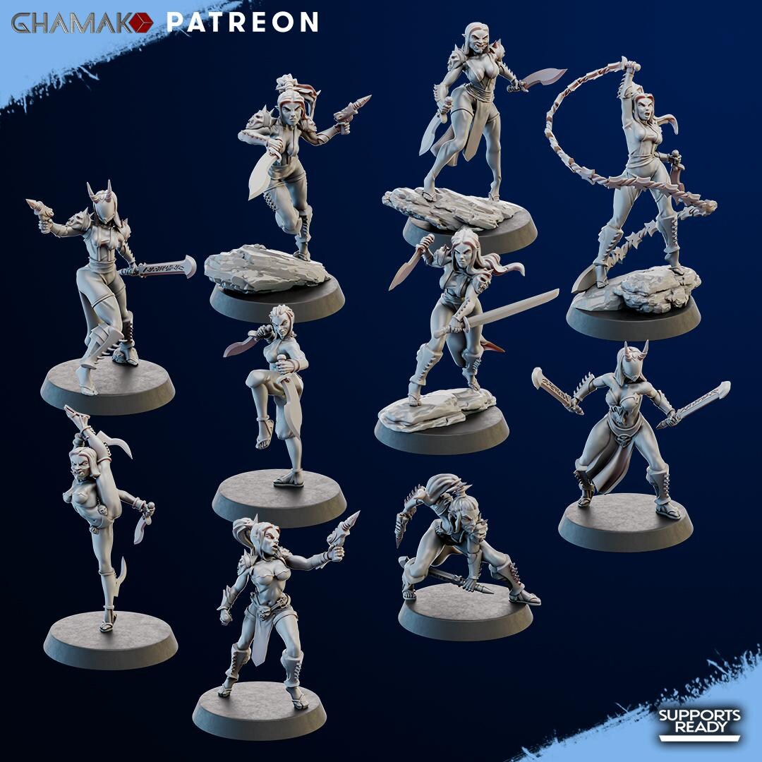 Futuristic Space Dark Elves Witches Squad Miniatures Set - Unassembled ...