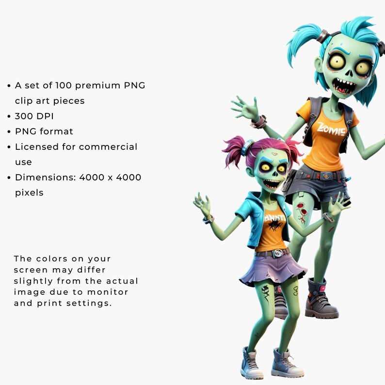 Paquete De 100 Imágenes Prediseñadas De Cartoon Zombies Vol.1 ,PNG ...