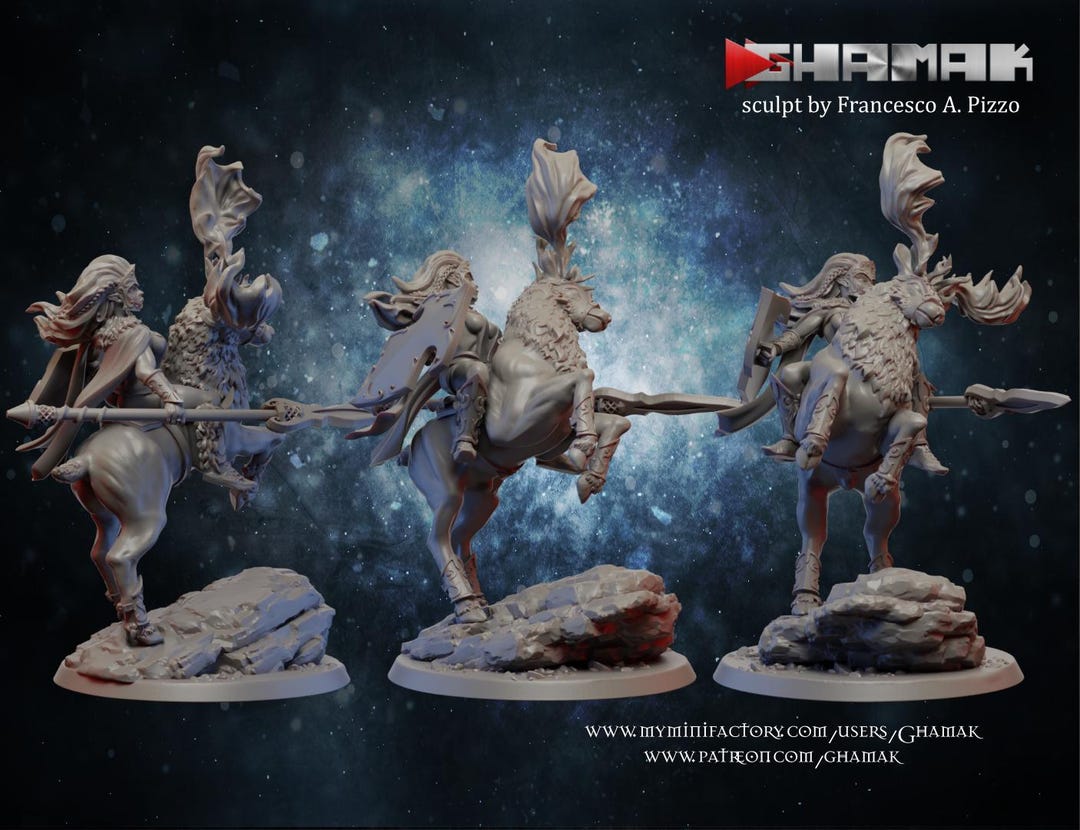 28mm Wood Elf Champion on War Deer by Ghamak - Unassembled Unpainted ...