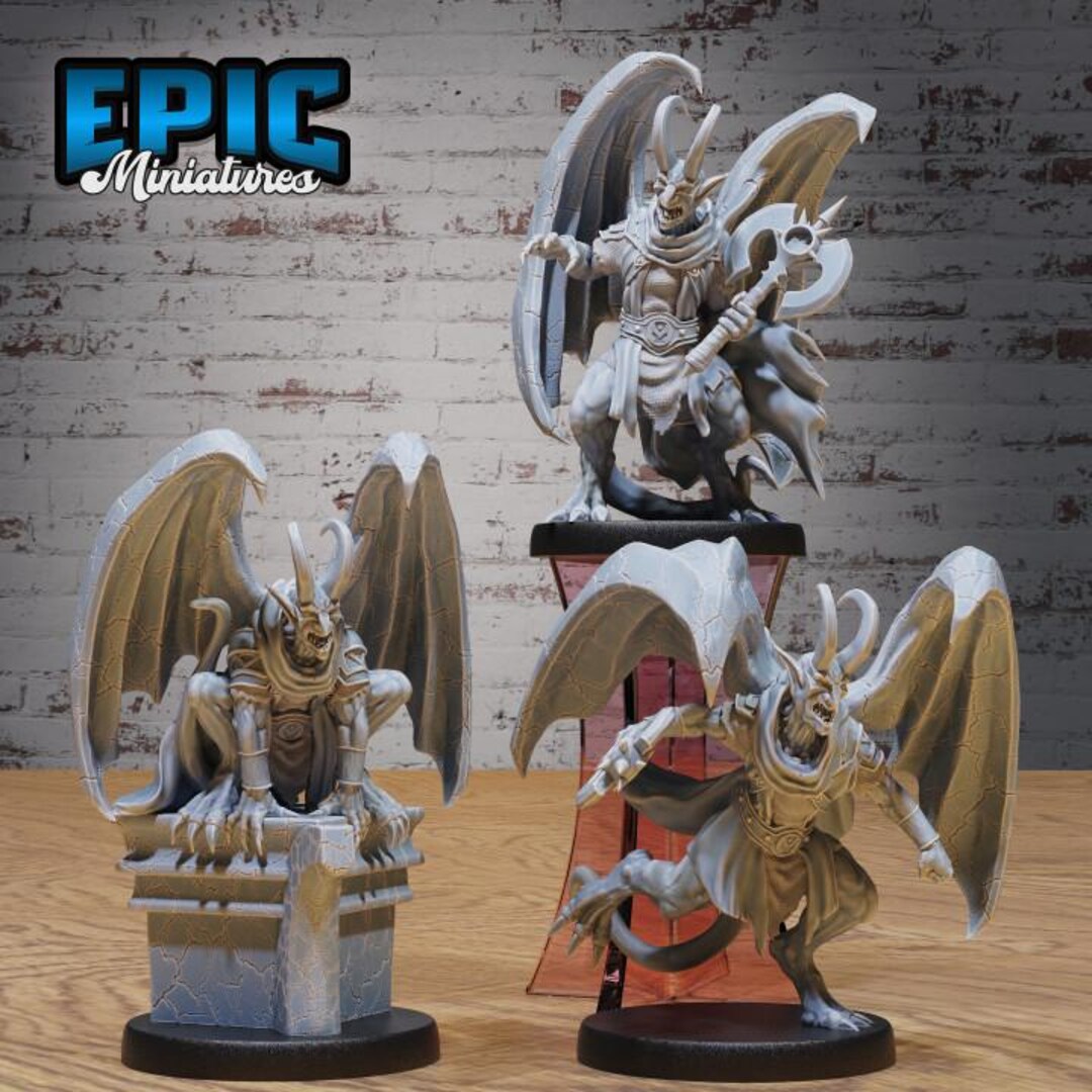Graveyard Gargoyle Set / Onyx Statue Demon / Evil Lord Statuette / Hell ...