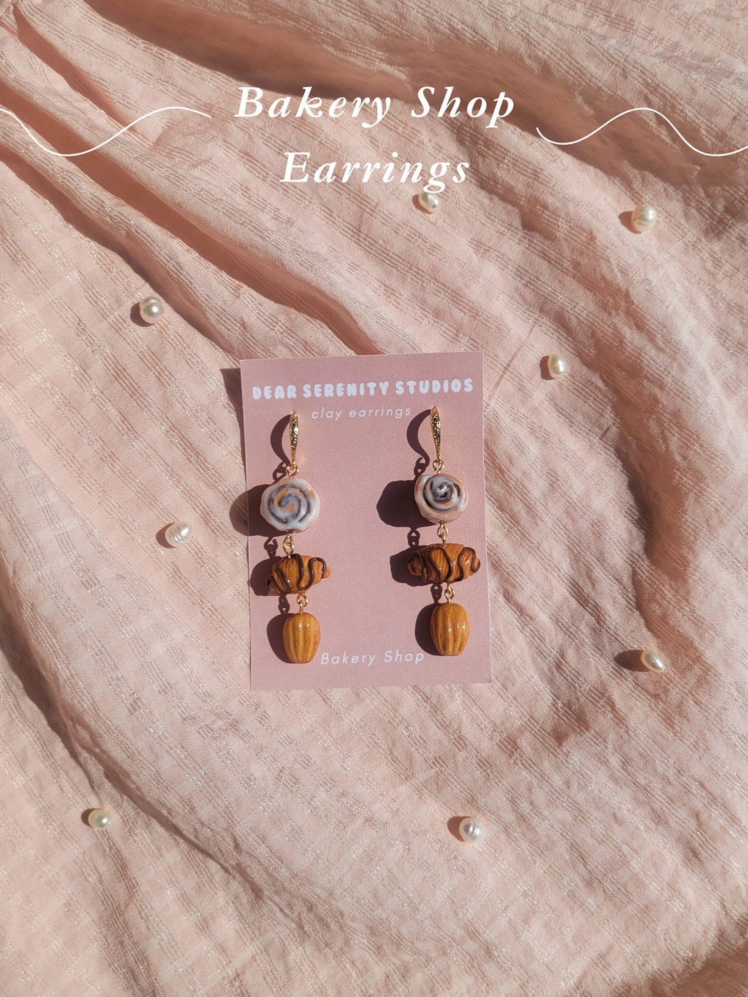 Bakery Shop Polymer Clay Earrings, Croissant Earrings, Cinnamon Roll ...