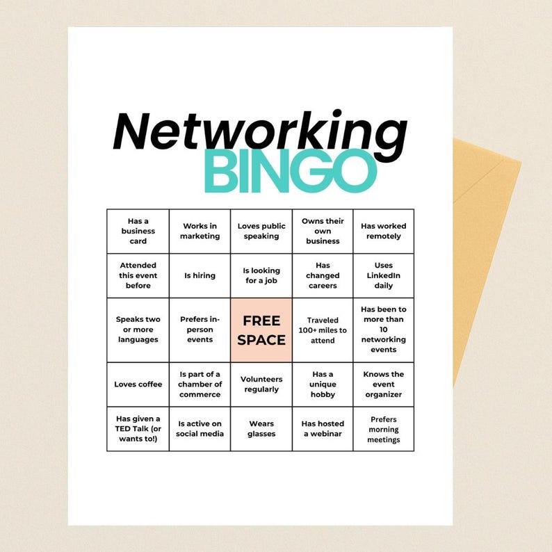 Networking Bingo Printable Game for Work, Office Icebreaker Team ...