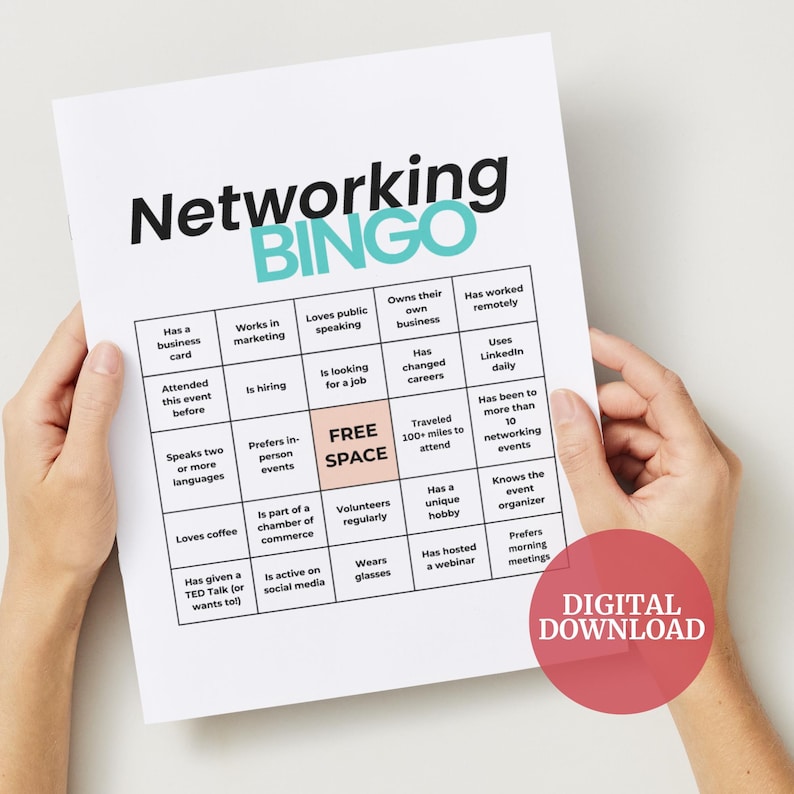 Networking Bingo Printable Game for Work, Office Icebreaker Team ...