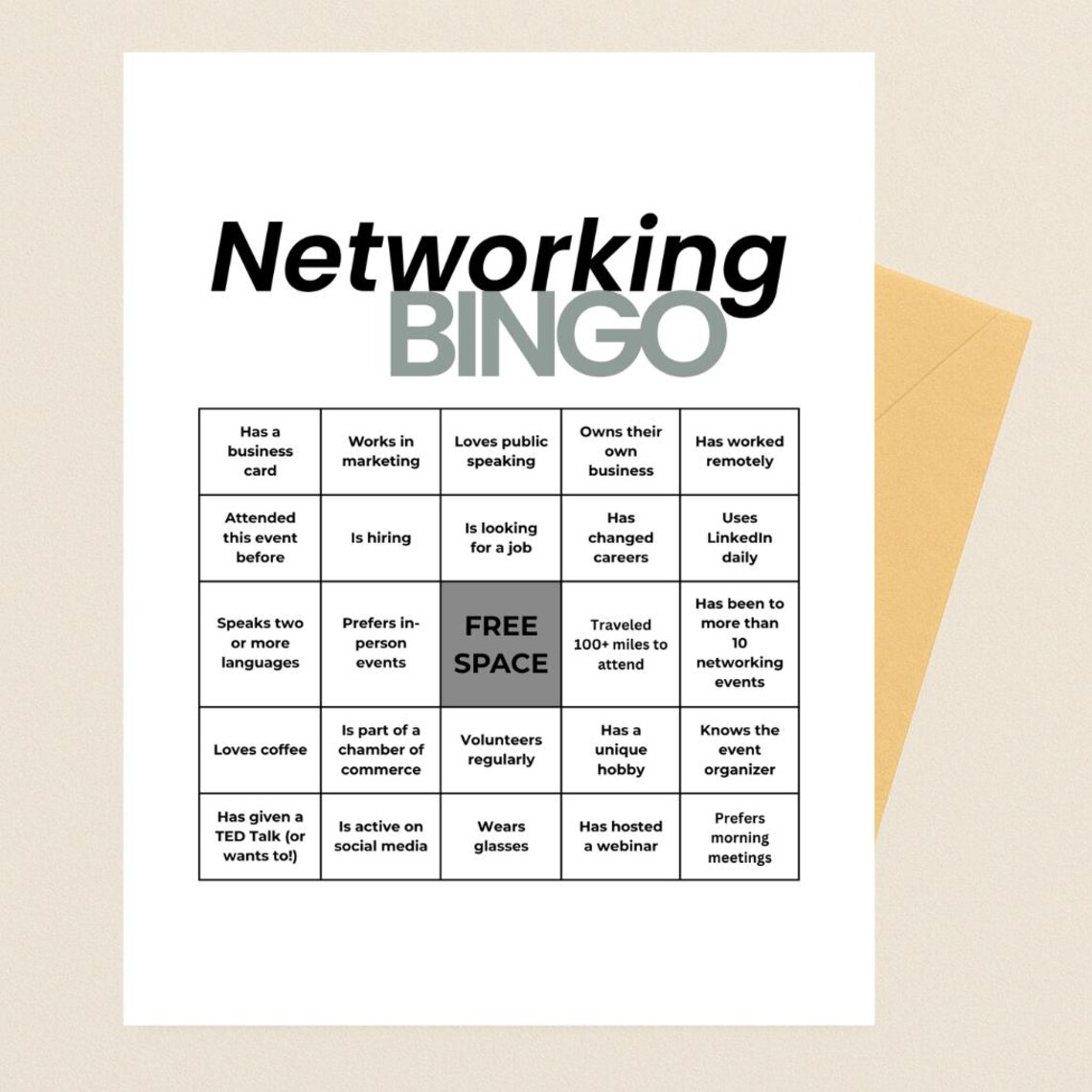 Networking Bingo Printable Game for Work, Office Icebreaker Team ...