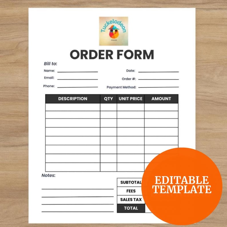 Order Form Template – Editable PDF for Small Business, Canva Invoice ...